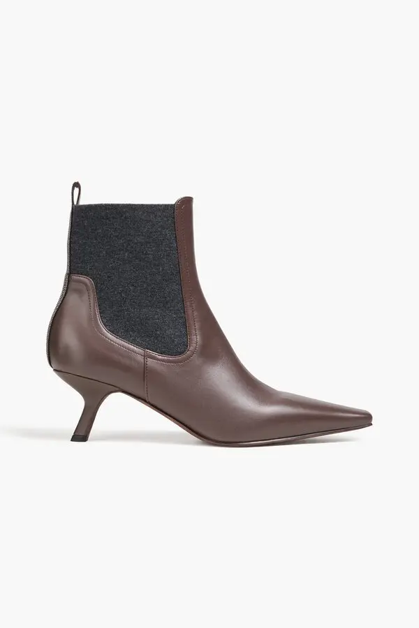 Brunello Cucinelli Bead-embellished Leather Ankle Boots