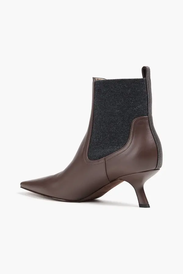 Brunello Cucinelli Bead-embellished Leather Ankle Boots