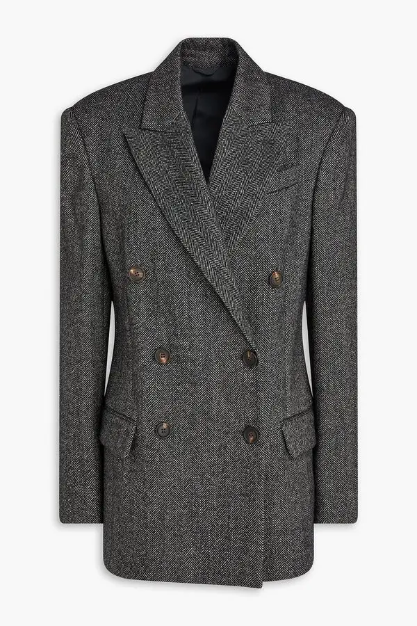 Brunello Cucinelli Double-breasted Herringbone Wool-blend Blazer
