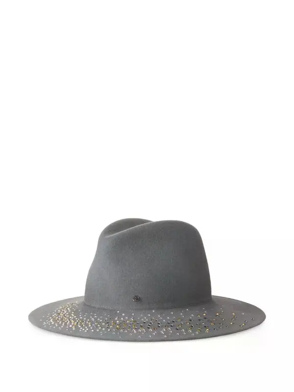 MAISON MICHEL Crystal-embellished Wide Brim Hat - Grey