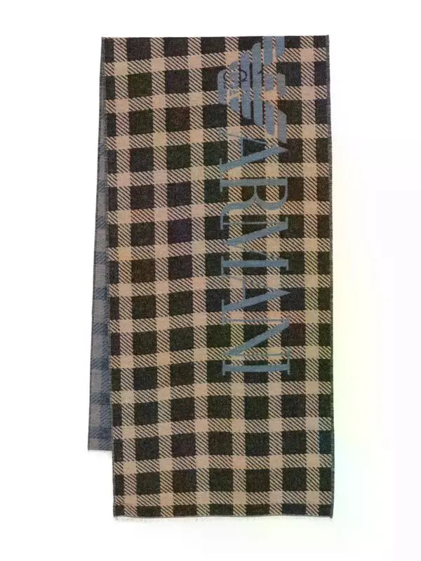 Emporio Armani Check-pattern Logo Scarf - Black