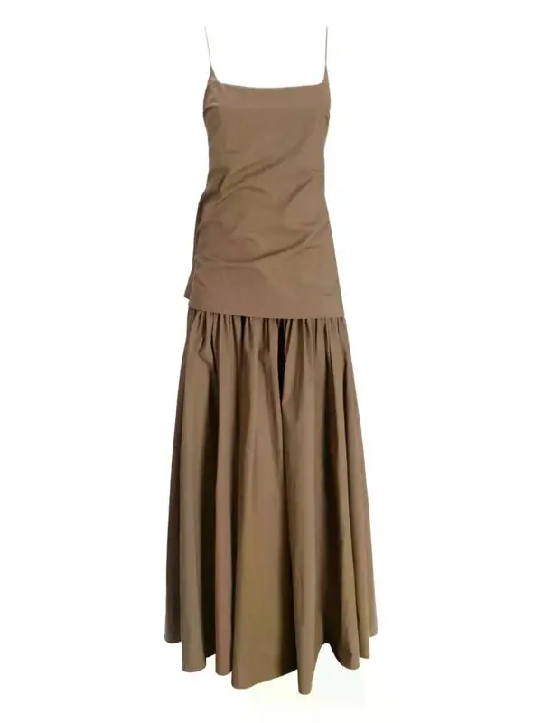 Staud Gathered-skirt Slip Midi Dress - Brown