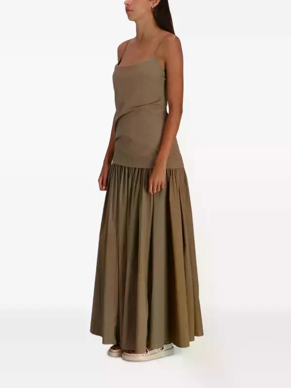 Staud Gathered-skirt Slip Midi Dress - Brown