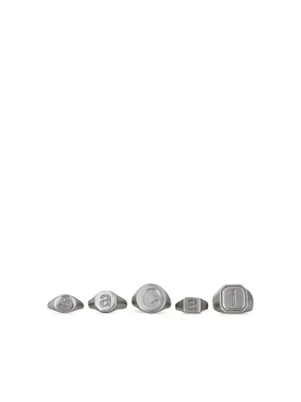 Sacai Debossed-letter Adjustable Ring Set - Grey