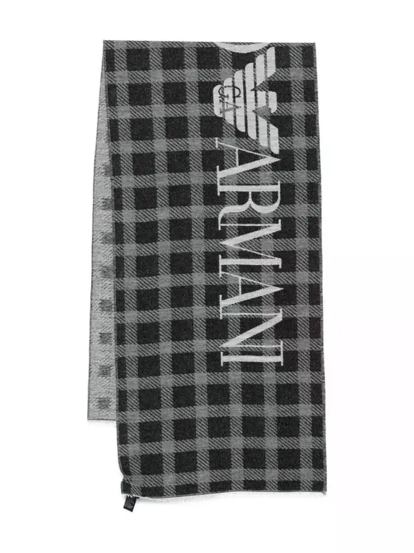 Emporio Armani Check-pattern Logo Scarf - Black