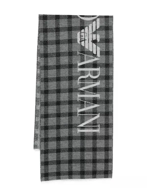 Emporio Armani Check-pattern Logo Scarf - Grey