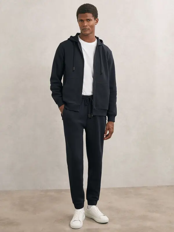 REISS Finch Cotton-blend Drawstring Joggers - Navy