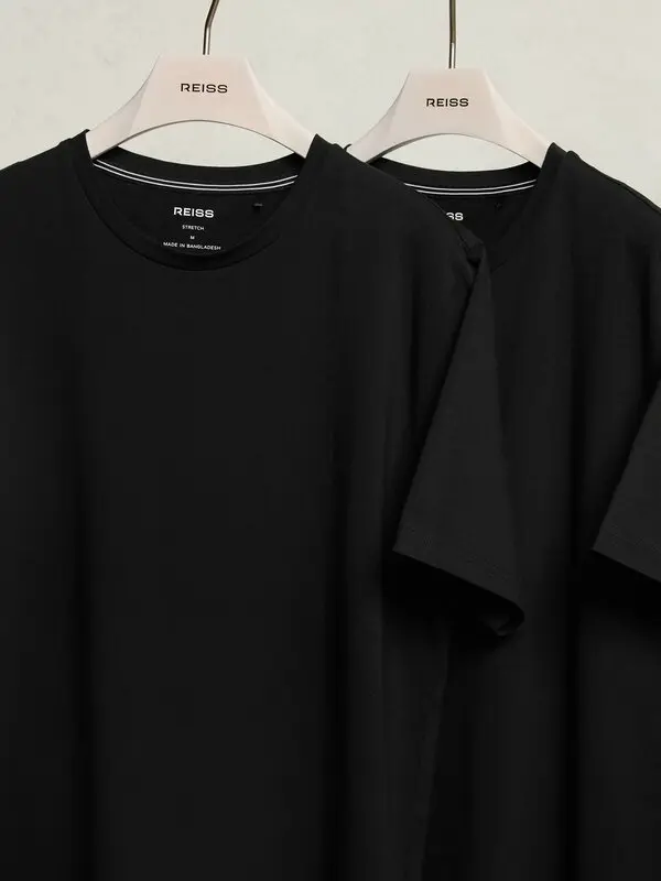 REISS Flex Stretch-cotton Slim-fit T-shirts 2 Pack - Black