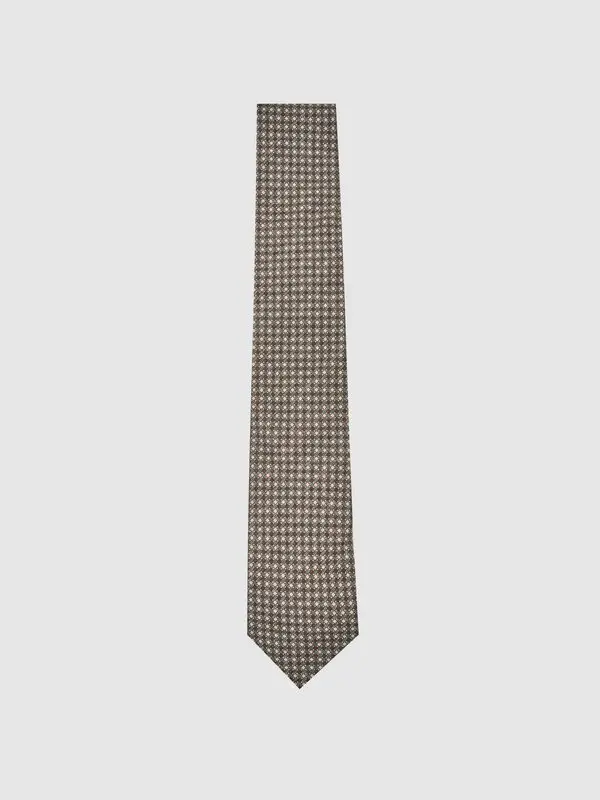 REISS Nicolo Micro-square Print Neck Tie - Dark Sage Multi