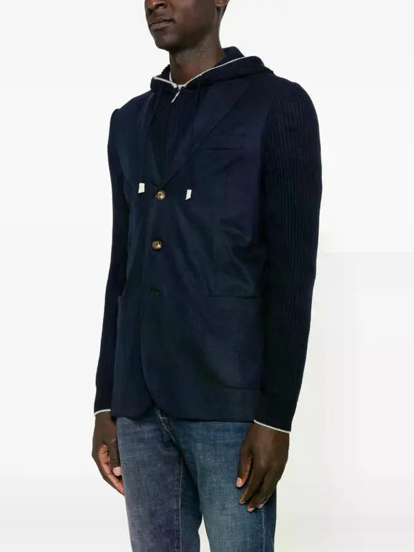 Eleventy Ribbed Hooded Jacket - Blue