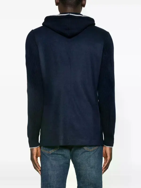 Eleventy Ribbed Hooded Jacket - Blue