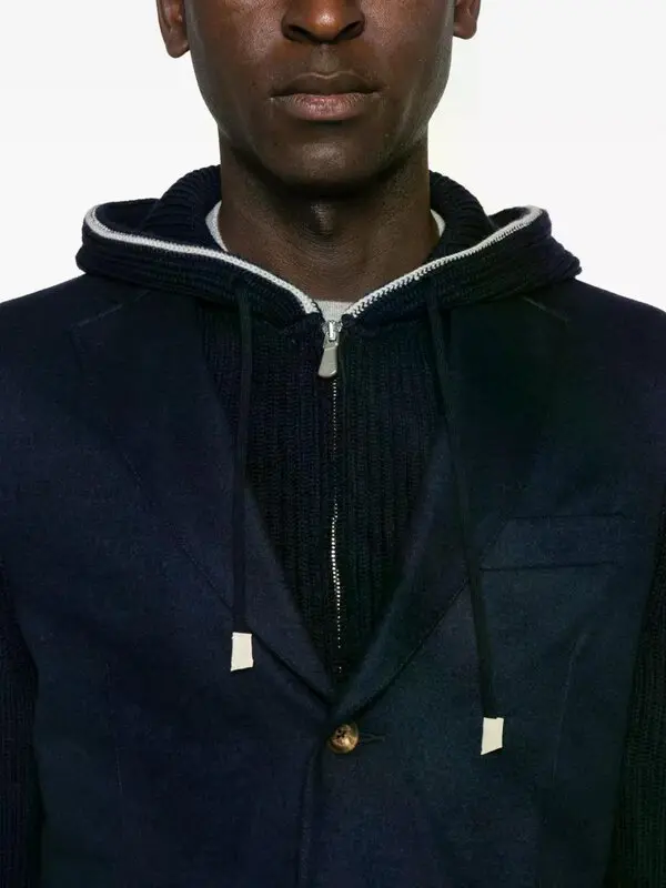 Eleventy Ribbed Hooded Jacket - Blue