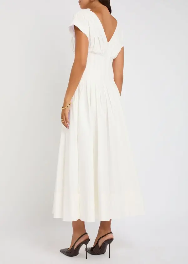 Simkhai Nina Pleated Cotton-blend Poplin Midi Dress - White