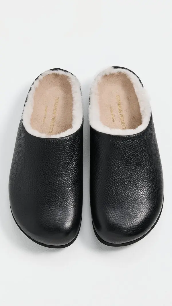 COMMON PROJECTS Leather Clogs With Shearling - Black