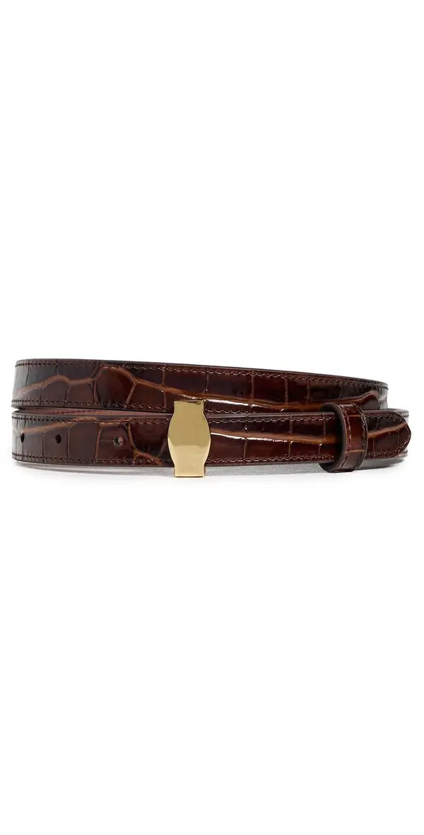 Veronica Beard Croc Embossed Calfskin Dash Belt - Chestnut