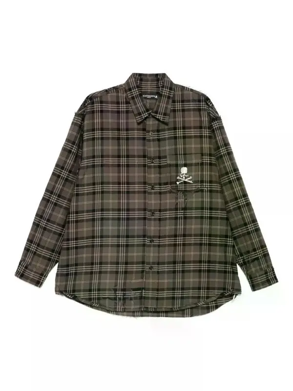 MASTERMIND WORLD Skull-embroidered Plaid Shirt - Brown