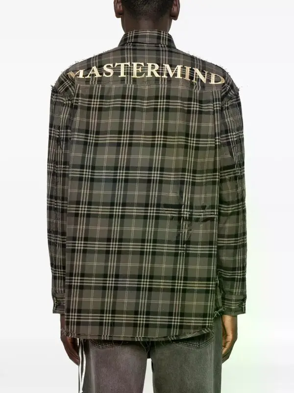 MASTERMIND WORLD Skull-embroidered Plaid Shirt - Brown