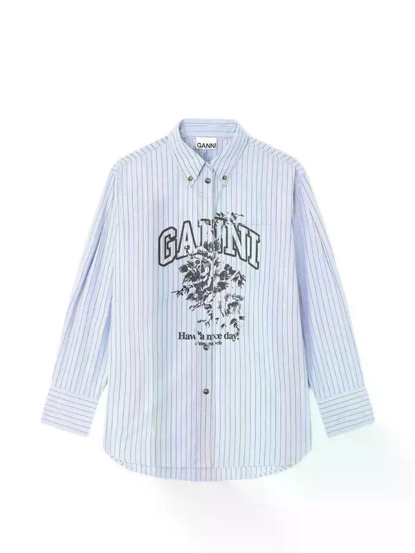 GANNI Striped Graphic Print Shirt - Blue