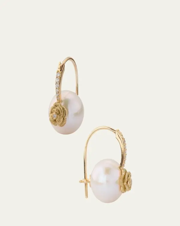 SYDNEY EVAN 14k Gold Diamond And Rose Earrings