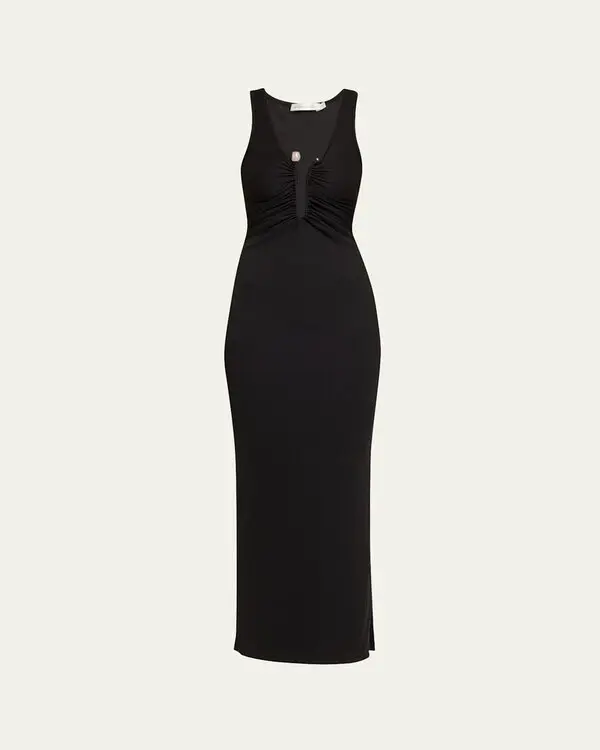 Christopher Esber Crystal Pin Ruched Tank Maxi Dress