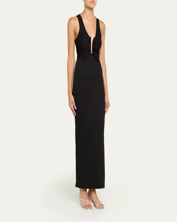 Christopher Esber Crystal Pin Ruched Tank Maxi Dress