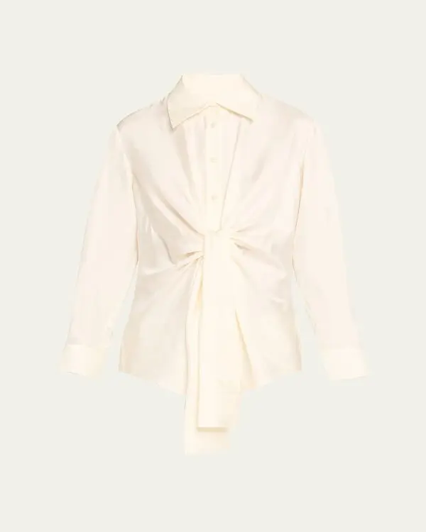 RÓHE Long-sleeve Knot Silk Shirt - Cream
