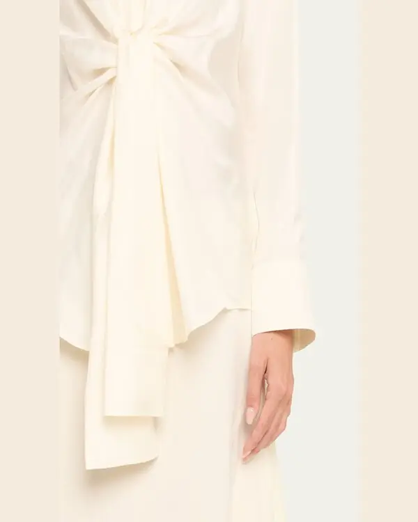 RÓHE Long-sleeve Knot Silk Shirt - Cream