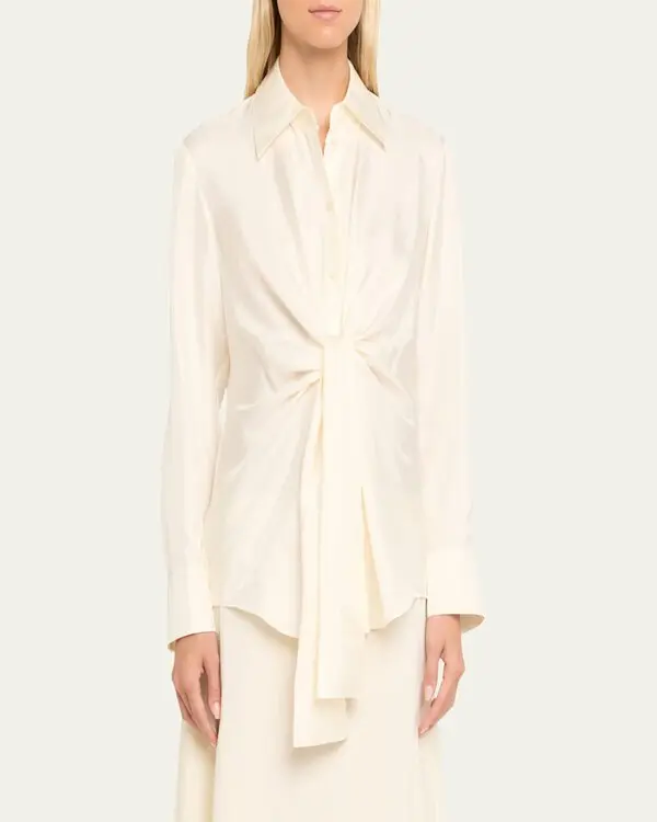 RÓHE Long-sleeve Knot Silk Shirt - Cream