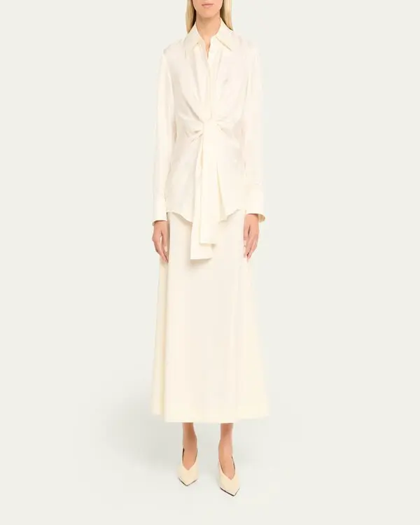 RÓHE Long-sleeve Knot Silk Shirt - Cream