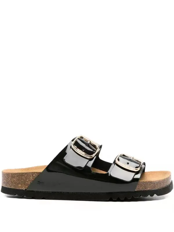 DR. SCHOLL'S SHOES Patent-finish Buckle Sandals - Black