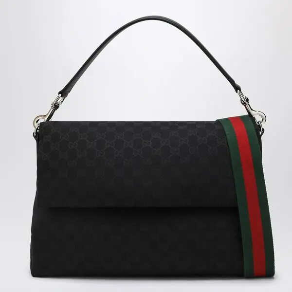 Gucci Gg Medium Shoulder Bag With Web Strap - Black