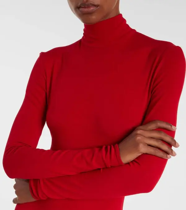 Magda Butrym Asymmetric Pleated Turtleneck Maxi Dress - Red