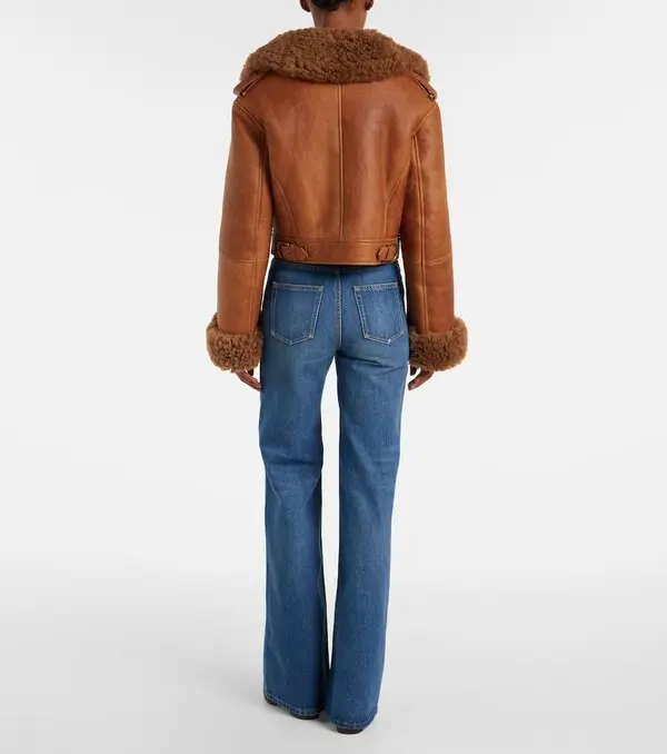 Chloé Cropped Shearling-trimmed Leather Jacket