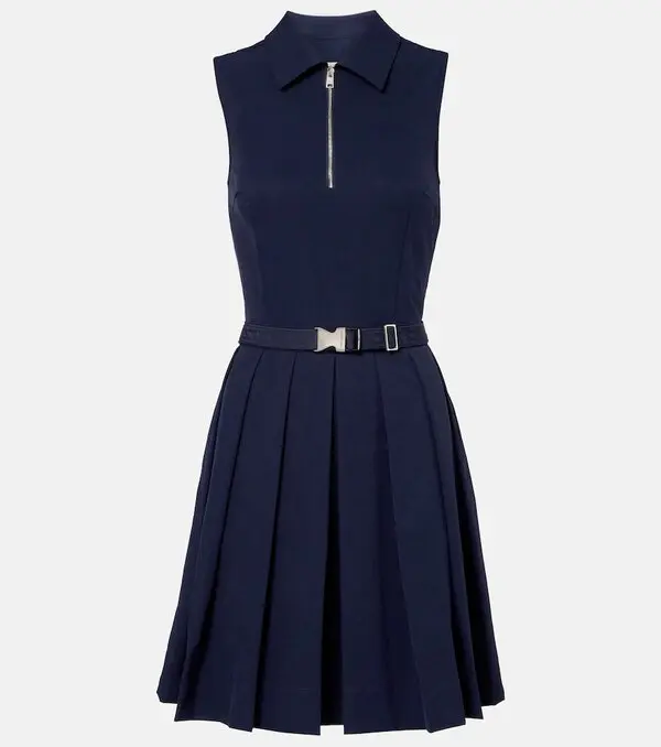 Tory Burch Pleated Tennis Dress With Zip Front And Belt - Blue