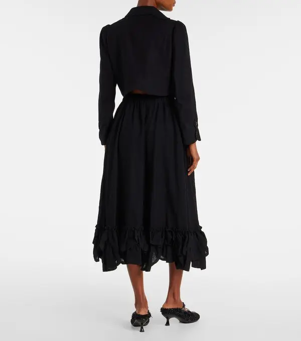 Noir Kei Ninomiya Wool-blend Midi Skirt With Ruffle Hem