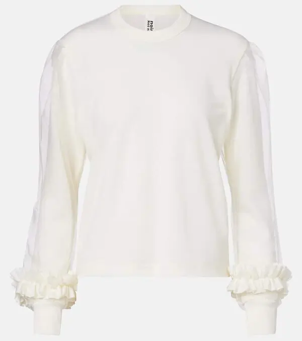 Noir Kei Ninomiya Tulle-trimmed Wool Sweater - White