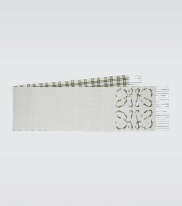 Loewe Anagram Checked Silk And Cashmere Scarf - Grey