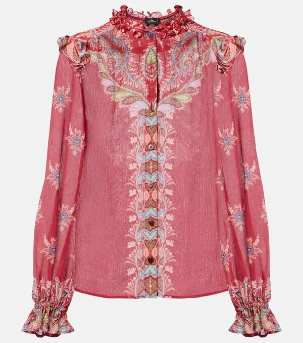 Etro Printed Crepon Blouse - Red