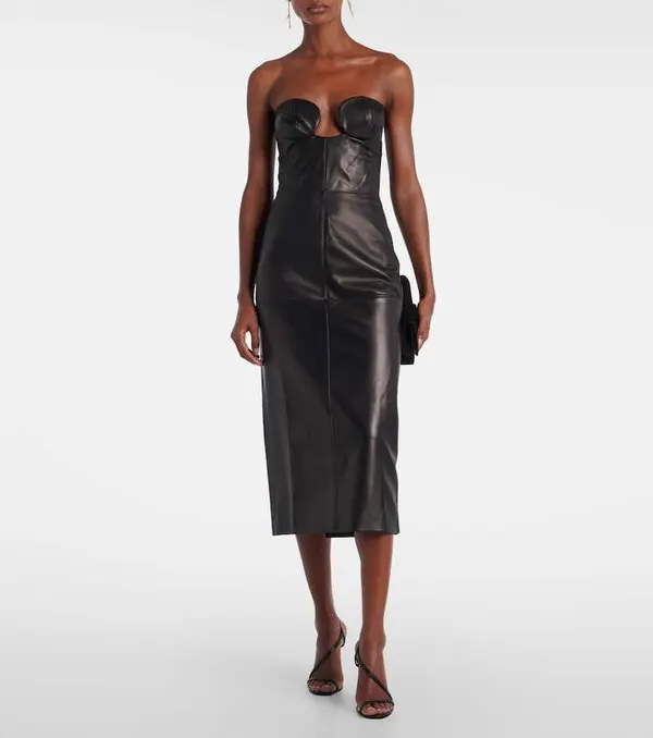 chinese dress ladies Maayan Black Vegan Leather Corset High Slit Drop Waist Maxi Dress (Arc main image 0