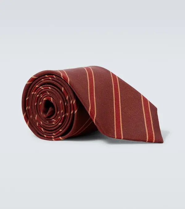Auralee Striped Silk Neck Tie - Burgundy