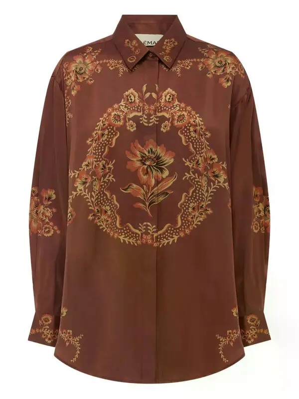 ALEMAIS Seraphina Floral-print Silk Shirt - Brown