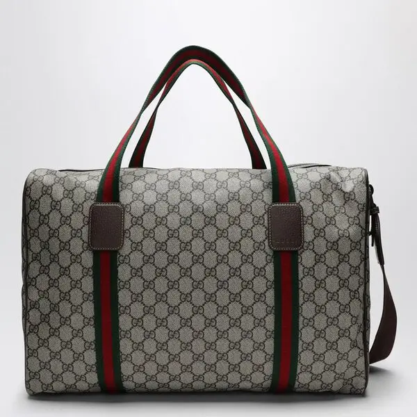 Gucci Duffle Bag In Gg Supreme Fabric With Web Detail - Beige
