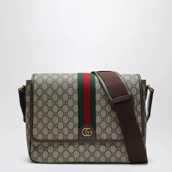Gucci Shoulder Bag With Web Detail In Gg Fabric - Brown
