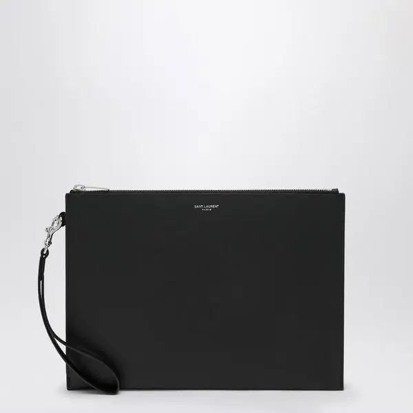 Saint Laurent Tablet Holder In Grain De Poudre Leather - Black