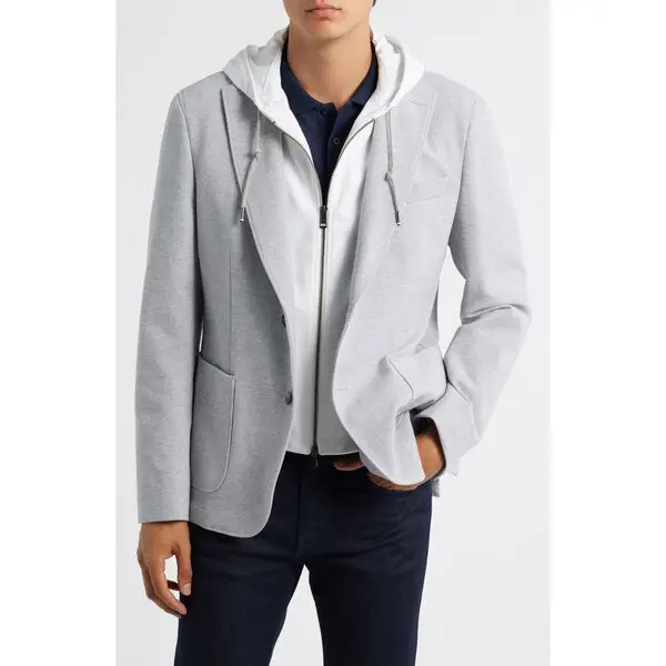 BOSS Slim-fit Cotton-blend Sport Coat With Removable Hoodie Bib - Open Grey