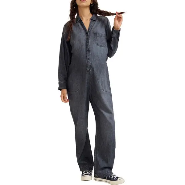 Hatch Collection The Everyday Nursing Denim Jumpsuit - Washed-black