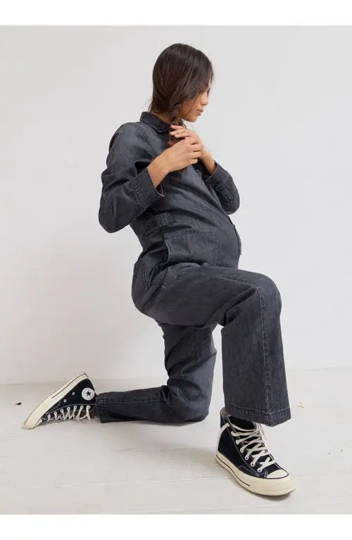 Hatch Collection The Everyday Nursing Denim Jumpsuit - Washed-black