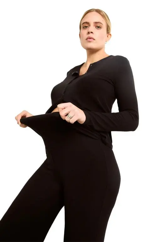 Hatch Collection Softest Rib Over Under Relaxed Pant - Black