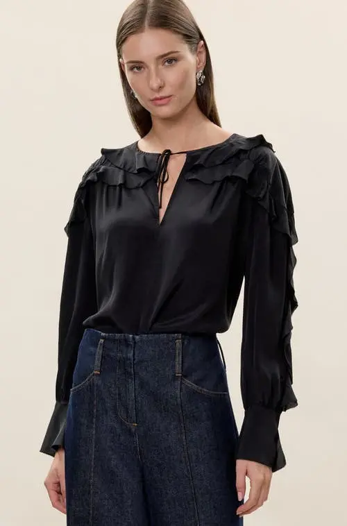 Rebecca Taylor Lillith Ruffle Blouse - Black