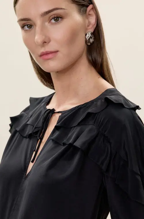 Rebecca Taylor Lillith Ruffle Blouse - Black